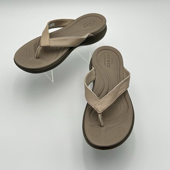 CROCS | Shoes | Crocs Capri V Flip Flops Womens 9 Tan Brown Thong ...